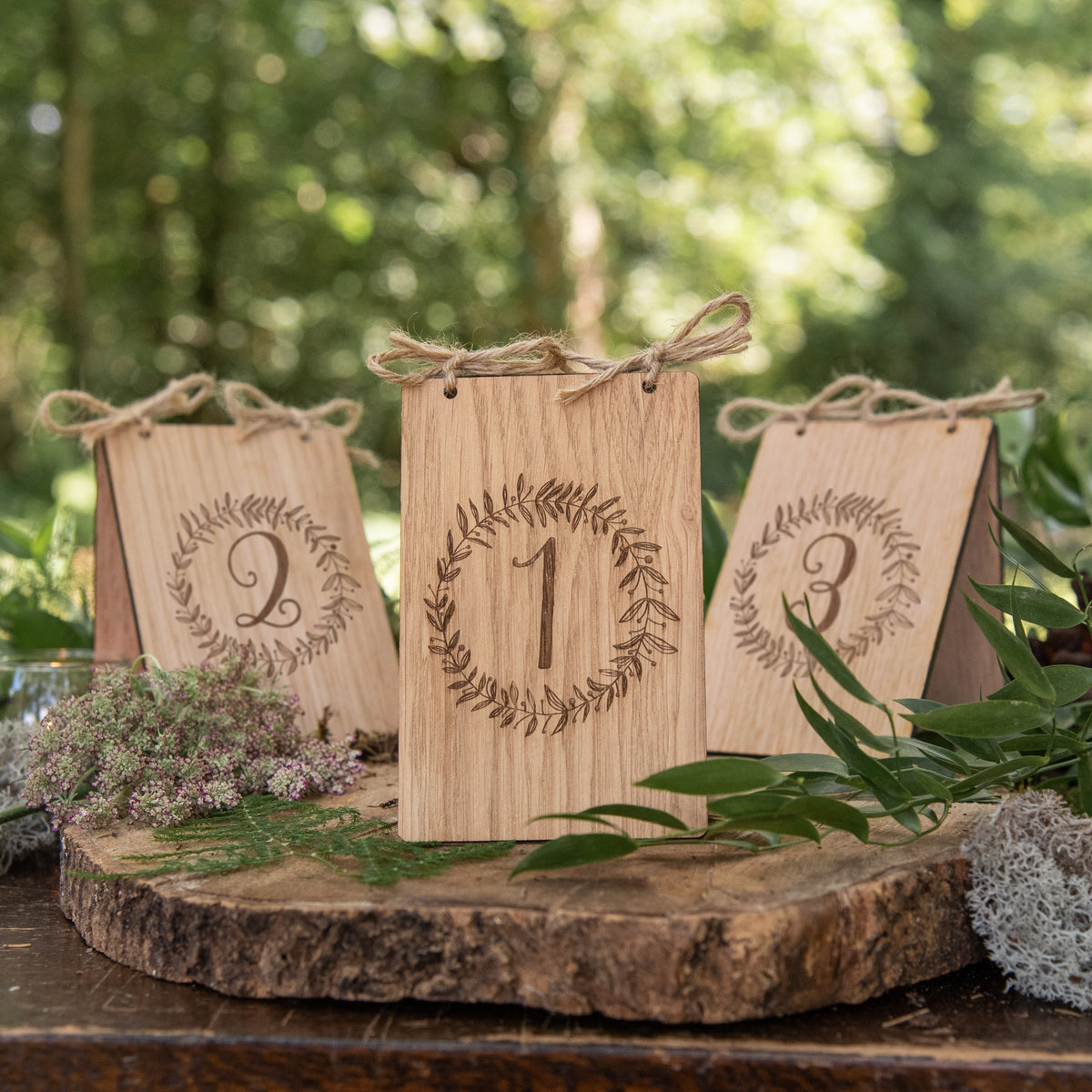 Personalised Oak Wreath Table Numbers – Manta Makes
