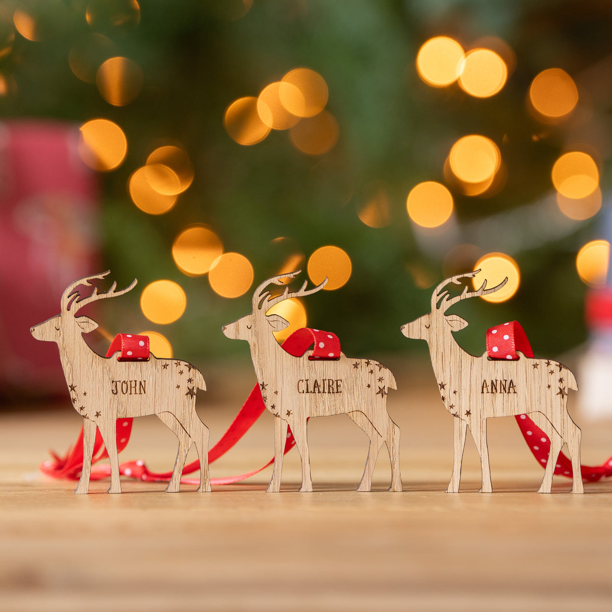 Personalised Wooden Oak Reindeer Decorations – Manta Makes