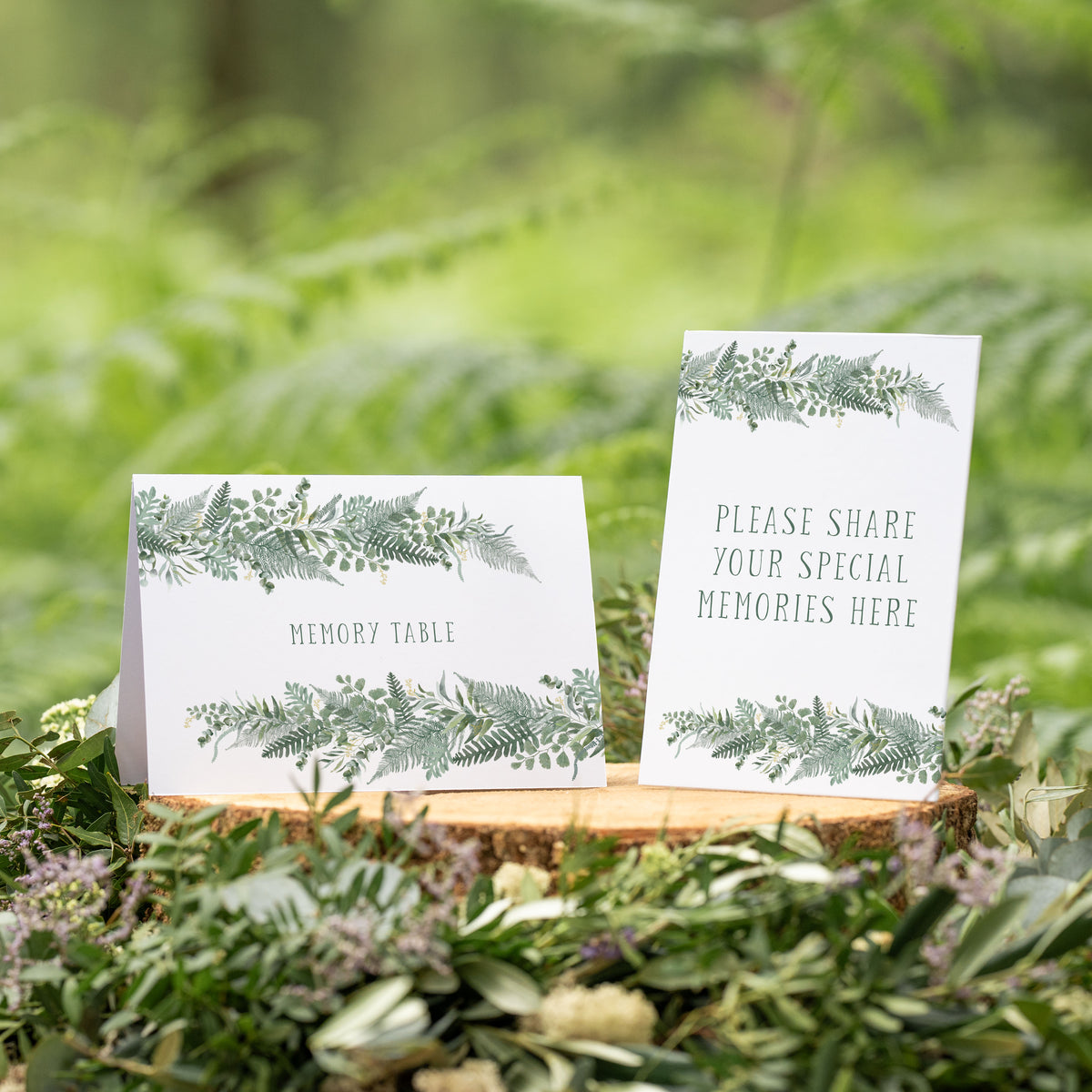 Set of 2 FERN Funeral card signs 'memory table' & 'please share your s ...