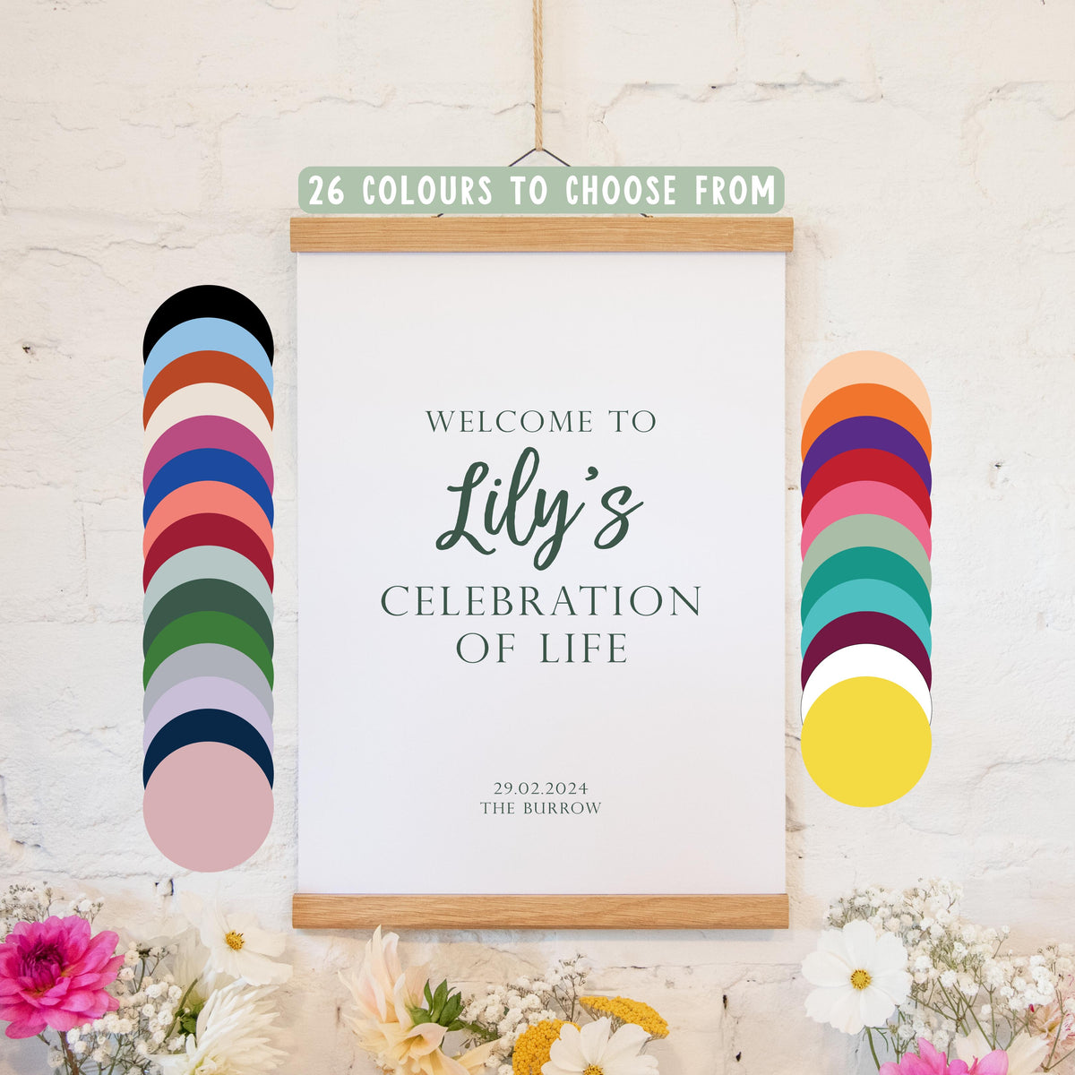 Celebration of Life Coloured Text Personalised Printed Sign – Manta Makes