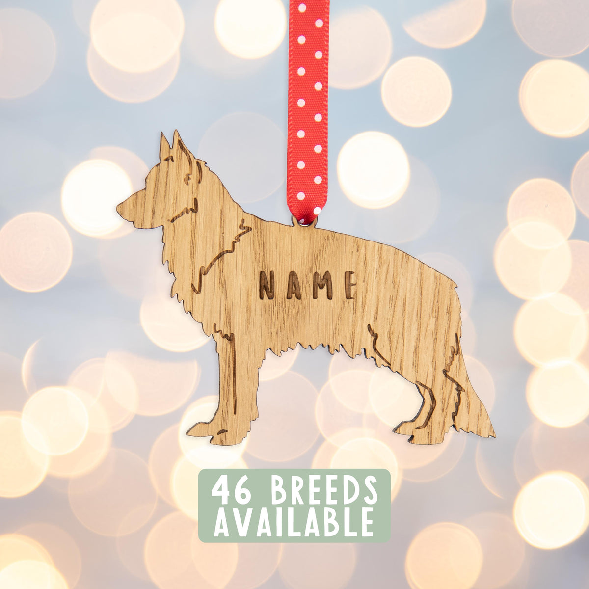 Personalised Wooden Oak Dog Decoration - 46 Breeds Available - Red Rib ...